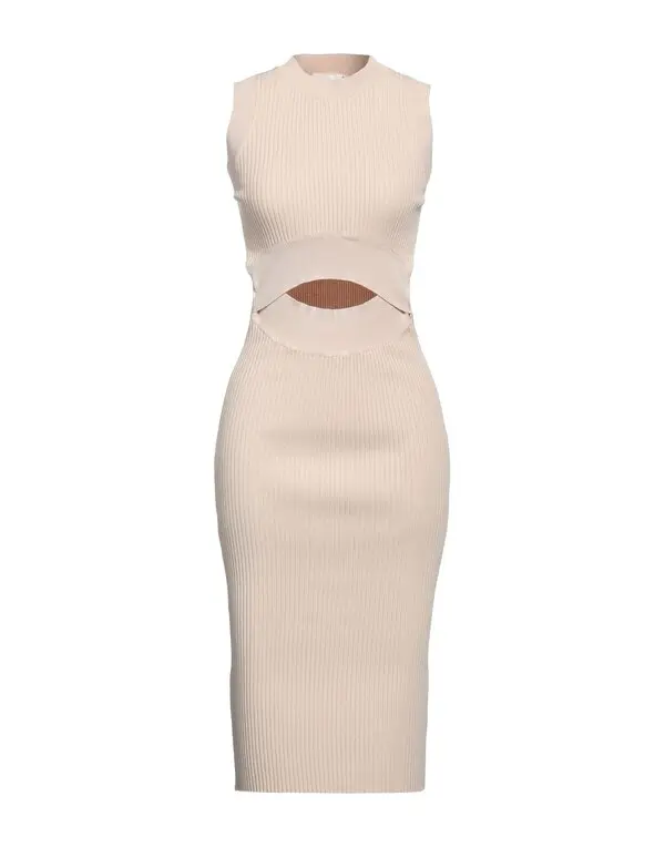 VICOLO Midi Knitted Bodycon Dress - Beige