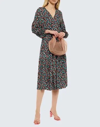 GHOST LONDON Floral Print Midi Shirt Dress