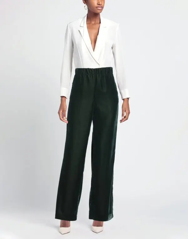 CARACTÈRE Velvet Wide Leg Pants - Dark Green
