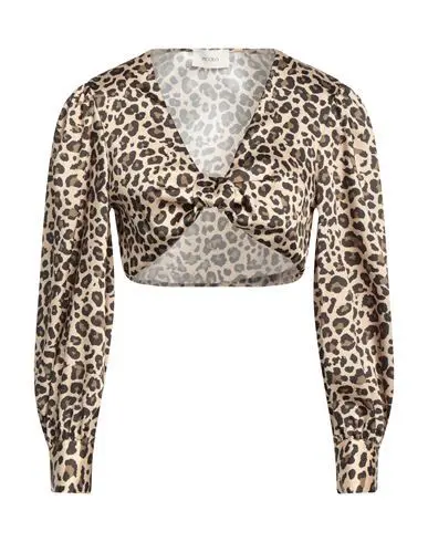 VICOLO Leopard-print Satin Crop Top - Beige
