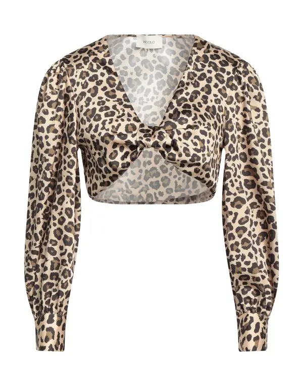 VICOLO Leopard-print Satin Crop Top - Beige