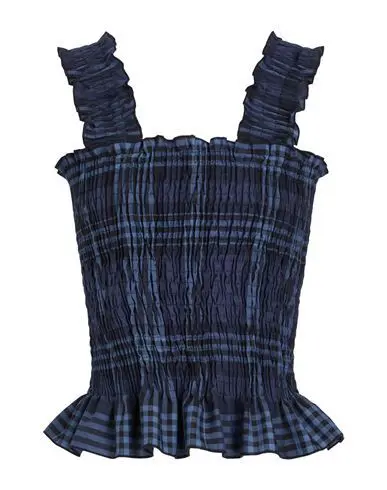 8 BY YOOX Cotton Check Ruffled Smock Top
