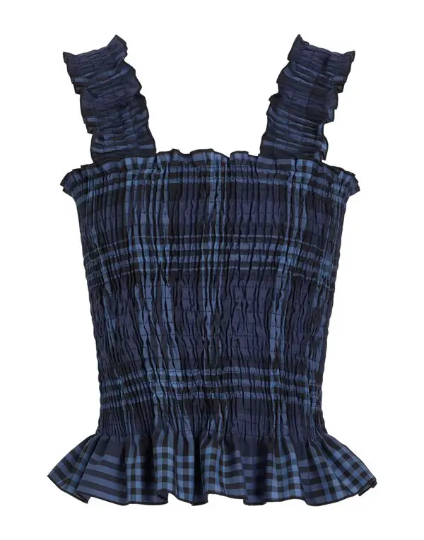 8 BY YOOX Cotton Check Ruffled Smock Top