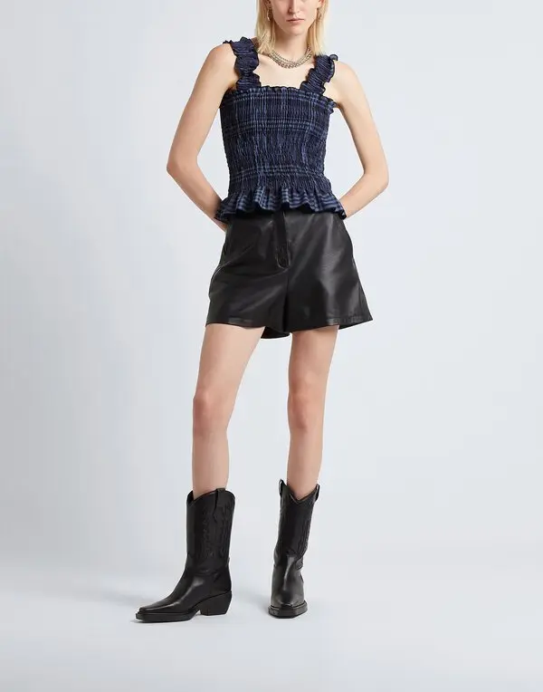 8 BY YOOX Cotton Check Ruffled Smock Top
