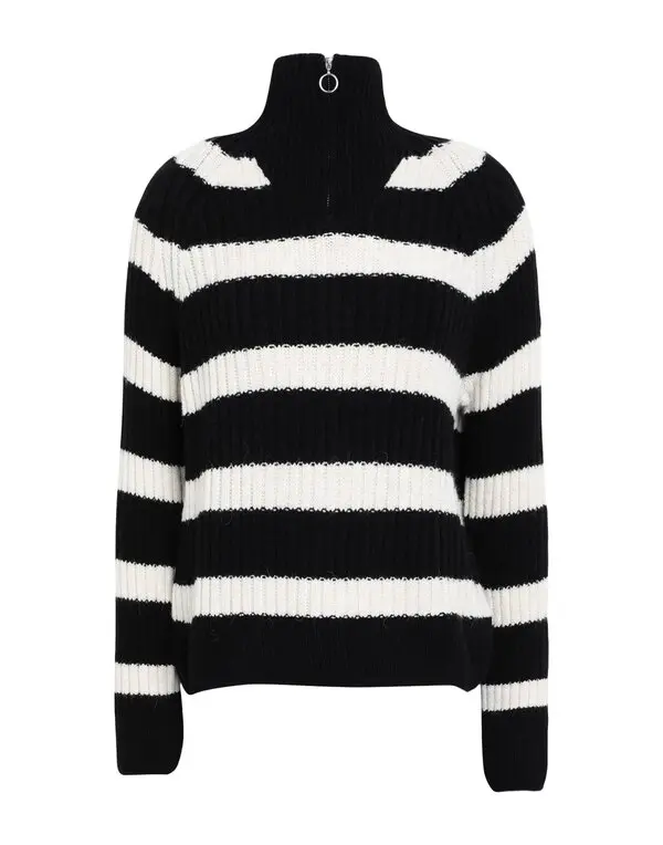 Only Striped Knit Turtleneck Top - Black