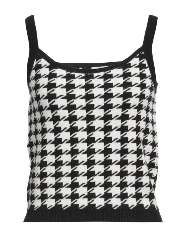 VICOLO Sleeveless Houndstooth Knit Top - Black