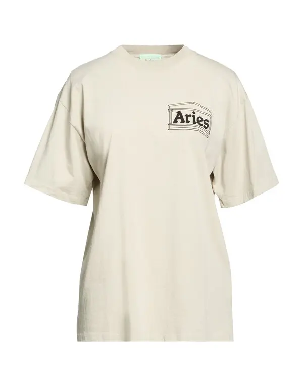Aries Cotton Jersey T-shirt With Logo Print - Beige