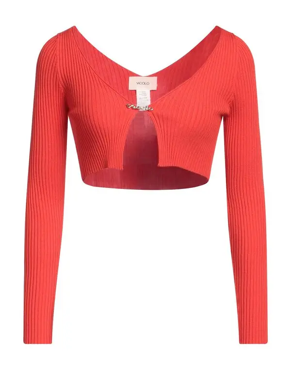 VICOLO Ribbed Knit Shrug - Tomato Red