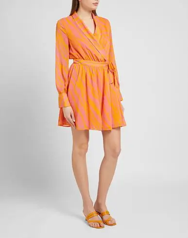 yoox orange dress 8 By YOOX PRINTED CHIFFON RUFFLE SLIP MIDI DRESS Orange Women's Long Dress