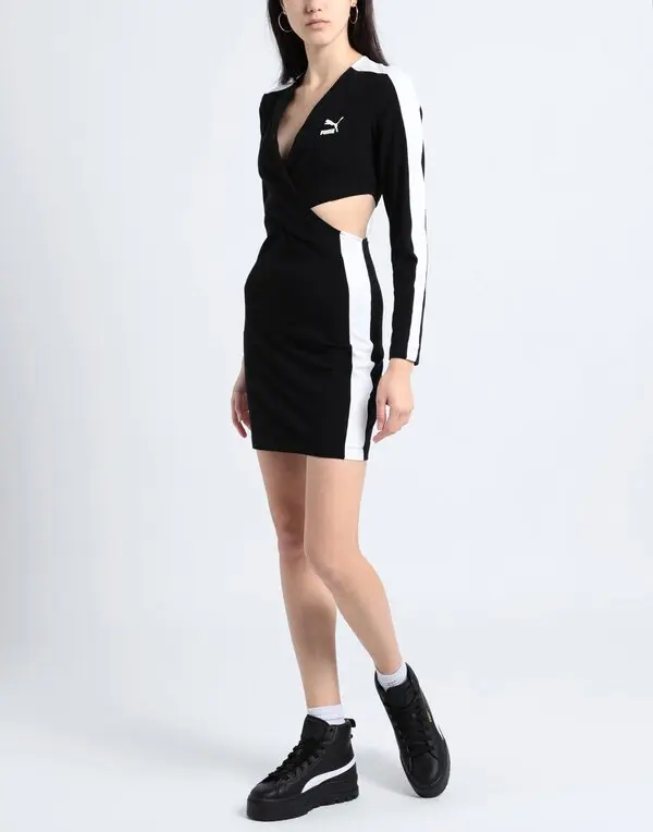 puma black bodycon dress PUMA Women's Classics Ribbed Bodycon Dress - Black 2X Cotton Knit Sexy