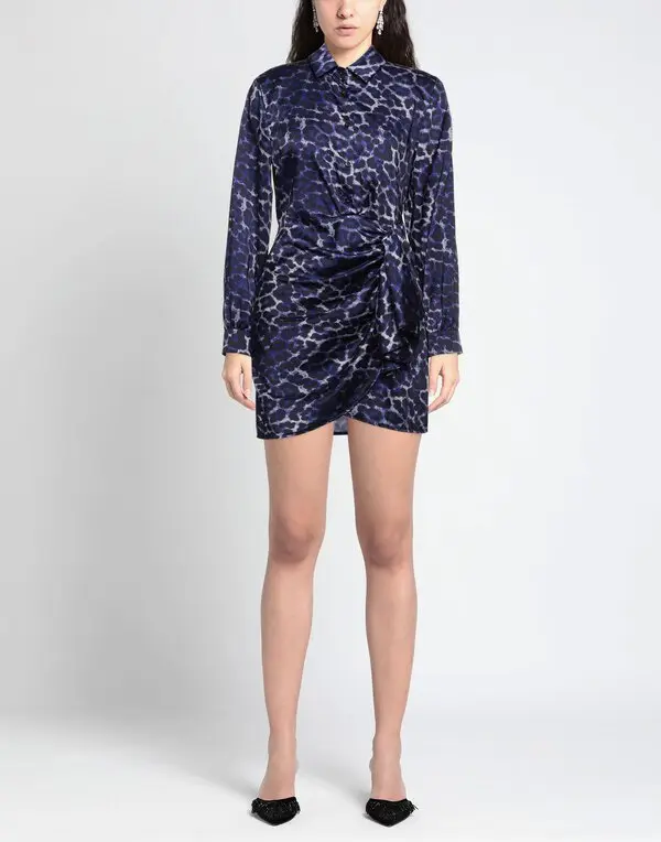 VANESSA SCOTT Mini Leopard-print Satin Shirt Dress - Blue
