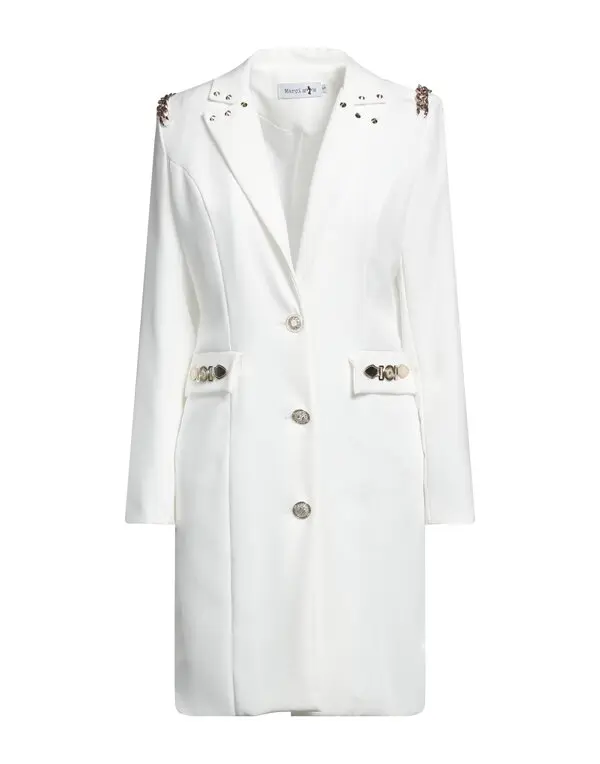 MARÇI BY GIL SANTUCCI Plain Weave Overcoat With Metal Appliqués - White