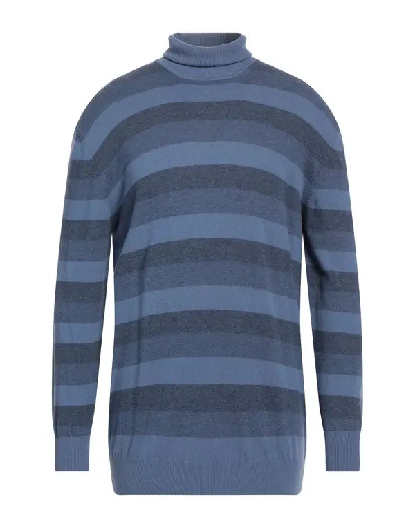 CASHMERE COMPANY Striped Wool And Cashmere Turtleneck - Blue