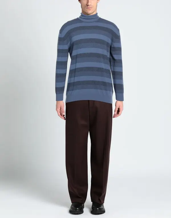 CASHMERE COMPANY Striped Wool And Cashmere Turtleneck - Blue