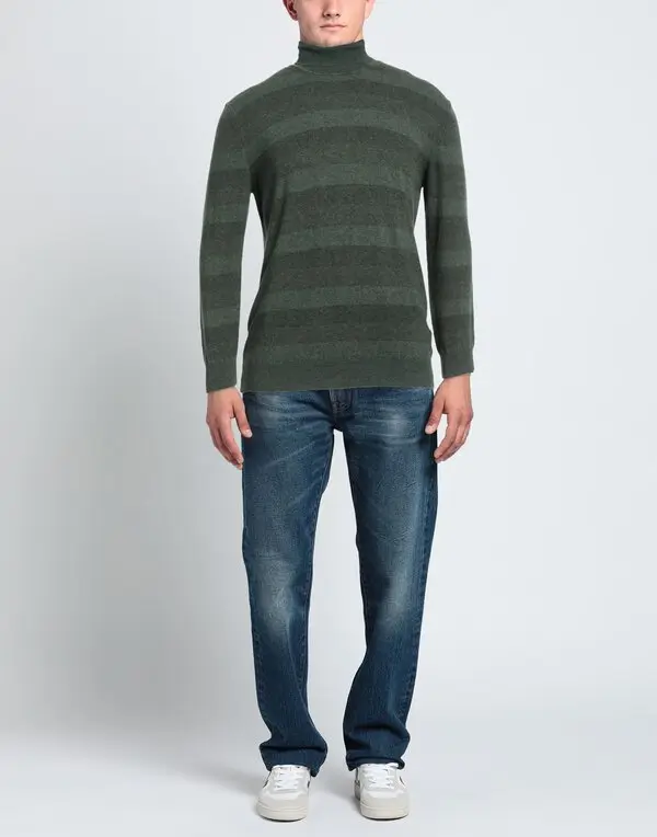CASHMERE COMPANY Striped Wool And Cashmere Turtleneck - Green