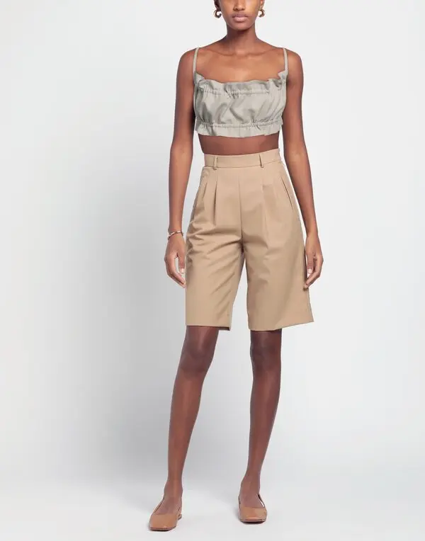 OW Ruched Woven Top - Beige