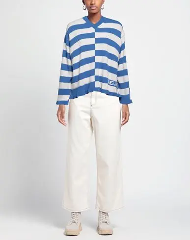 SEMICOUTURE Striped V-neck Knit Sweater - Azure