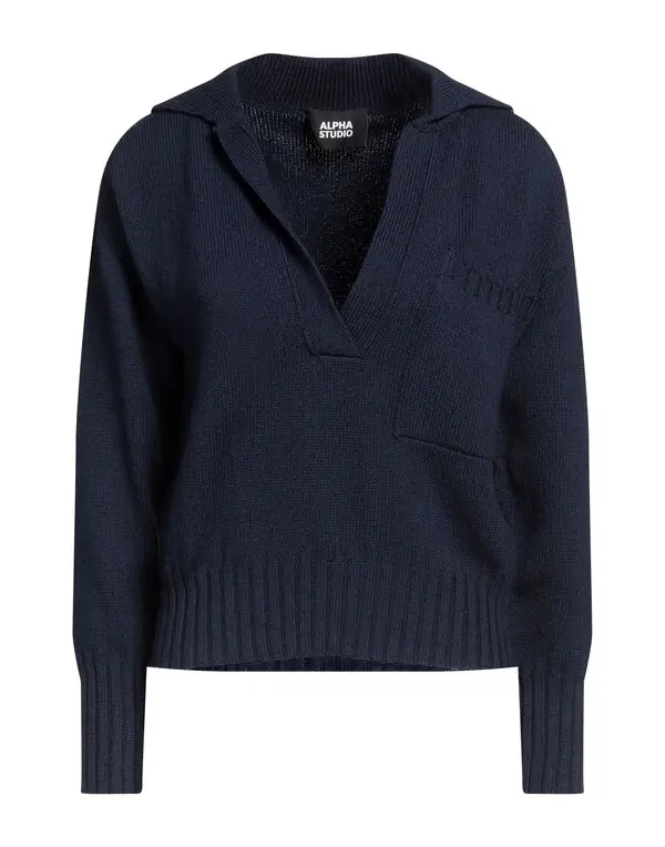 Alpha Studio V-neck Knit Sweater - Blue