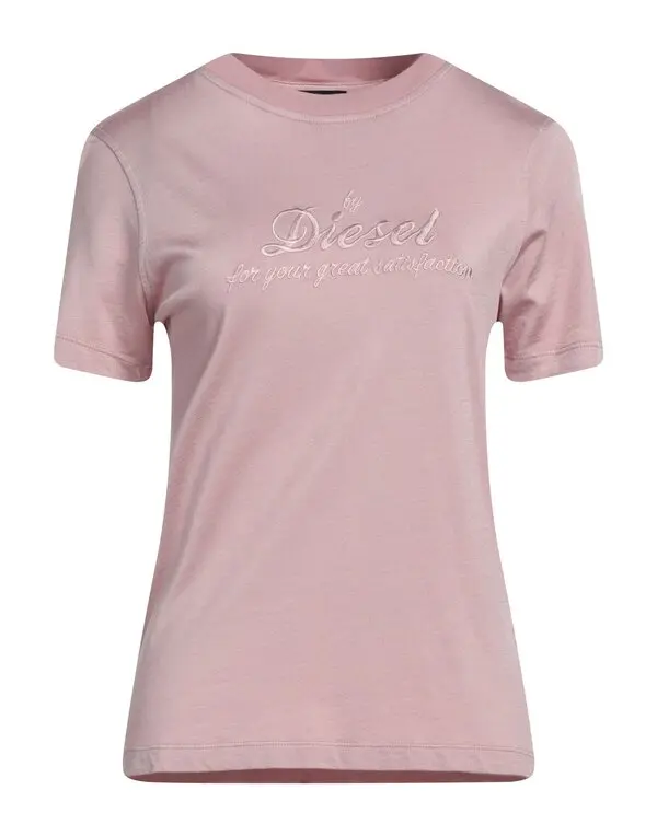 DIESEL® Viscose & Cotton Jersey T-shirt With Embroidered Logo - Pink