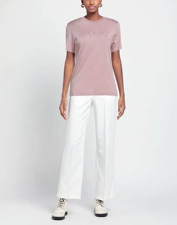 DIESEL® Viscose & Cotton Jersey T-shirt With Embroidered Logo - Pink