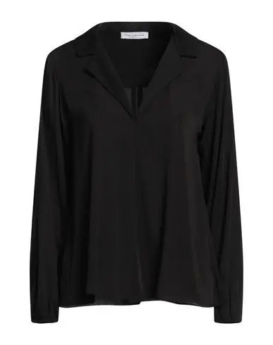 Atos Lombardini Satin Top With Lapel Collar And Long Sleeves - Black