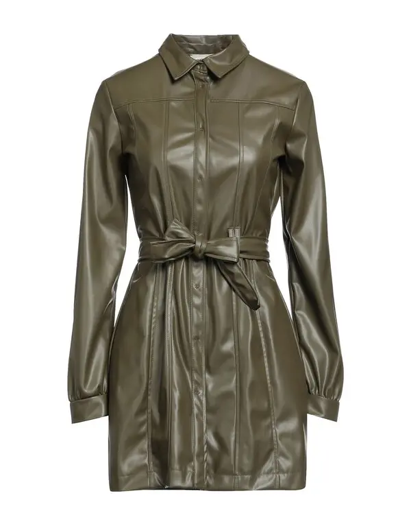 HAVEONE Coated Mini Shirt Dress With Belt - Green