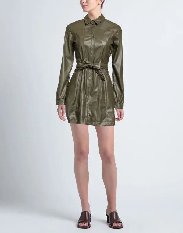 HAVEONE Coated Mini Shirt Dress With Belt - Green