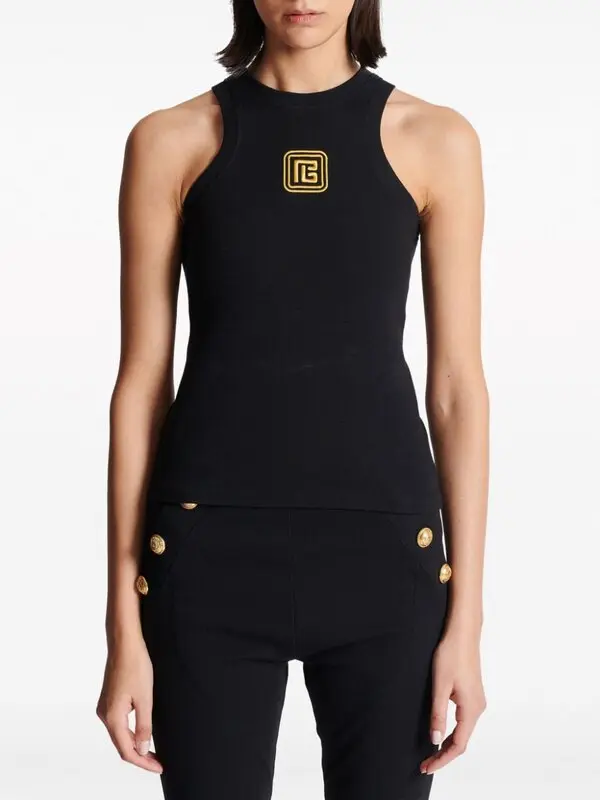 Balmain Pb Logo-embroidered Tank Top - Black