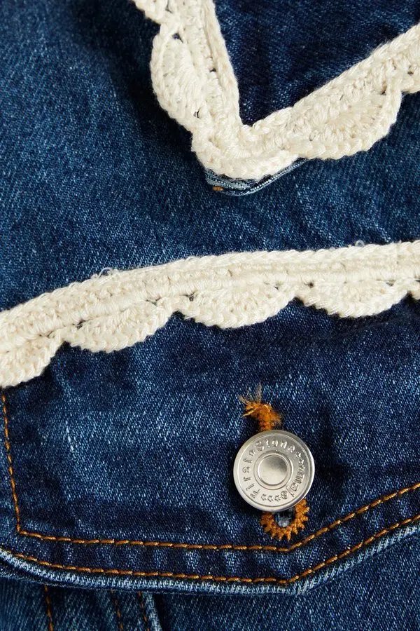 Maje Crochet-trimmed Denim Trucker Jacket