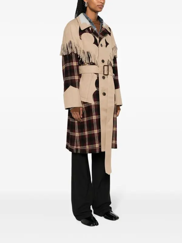 MAISON MARGIELA Check-pattern Fringed Wool Coat - Red