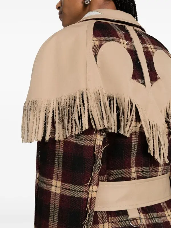 MAISON MARGIELA Check-pattern Fringed Wool Coat - Red