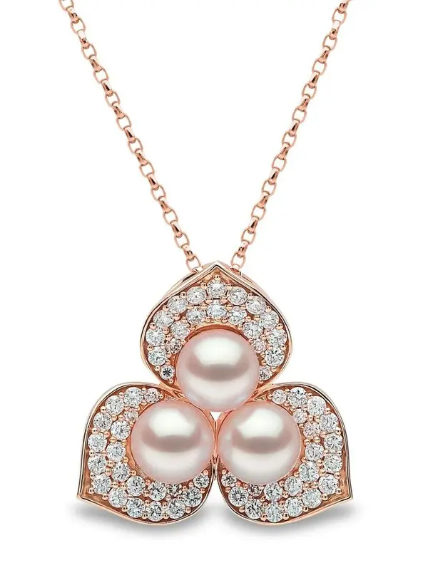 Yoko London 18kt Rose Gold Akoya Pearl And Diamond Petal Necklace - Pink