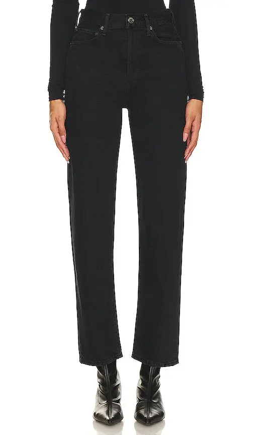 AGOLDE 90s Pinch Waist High Rise Straight In Black - Crushed