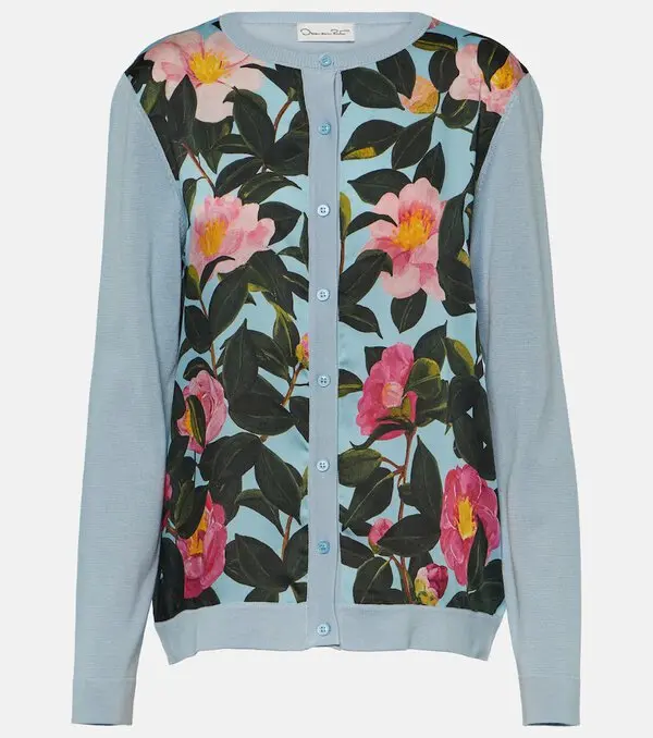 Oscar De La Renta Printed Silk-trimmed Cardigan - Multicoloured
