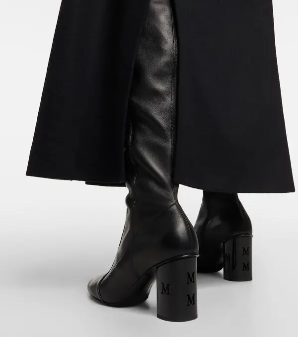 Max Mara Damier Over-The-Knee Leather Boots In Black - 30% Off