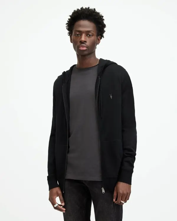 ALLSAINTS Merino Wool Ramskull Embroidered Zip Hoodie