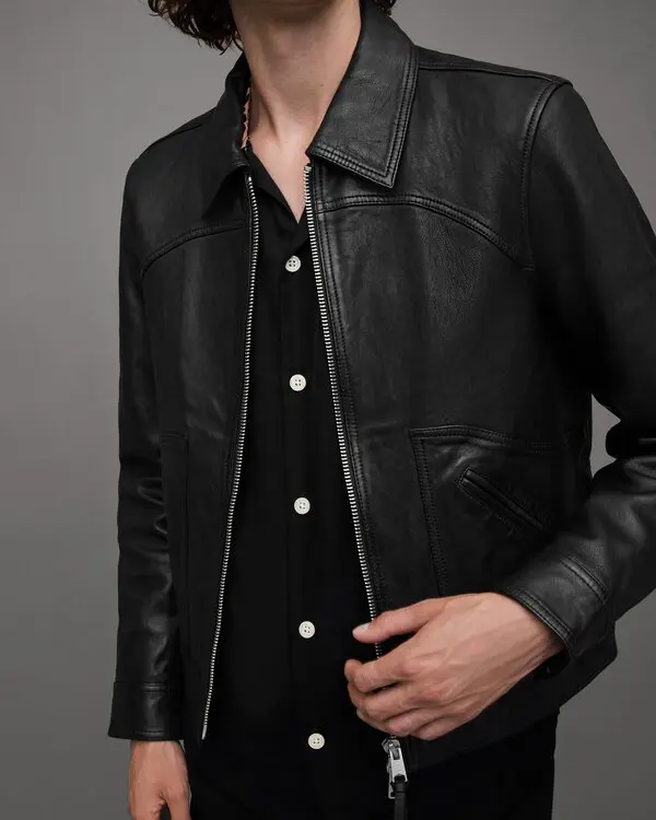 ALLSAINTS Jun Boxy Cropped Leather Jacket