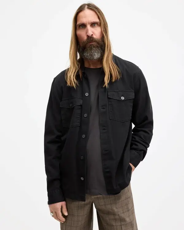ALLSAINTS Spotter Long Sleeve Military Overshirt - Black