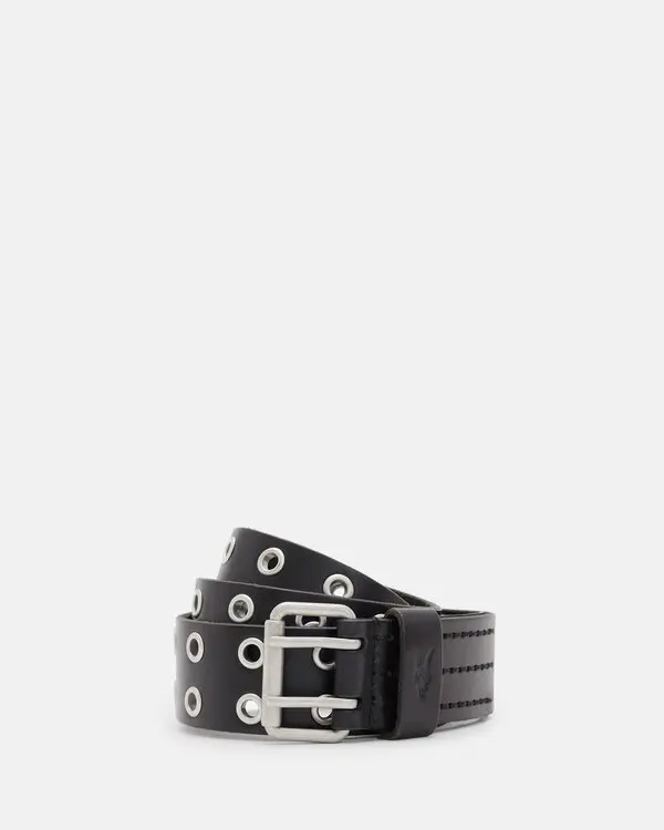 ALLSAINTS Sturge Leather Eyelet Belt - Black