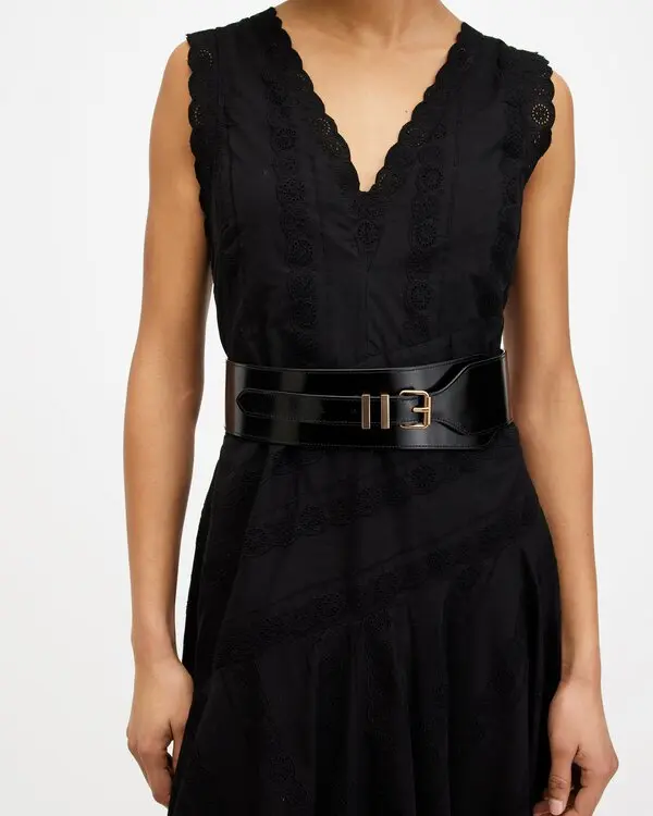 Allsaints Marcella Leather Wide Belt In Black/Warm Brass  display picture 2