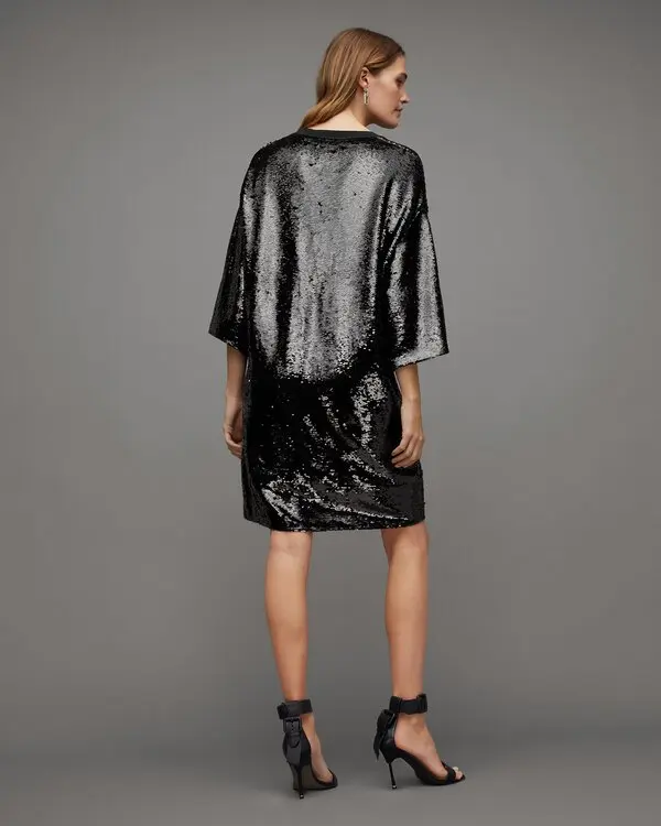 allsaints opal sequin mini dress Allsaints Opal Sparkle Sequin T-Shirt Mini Dress In Black - 30% Off