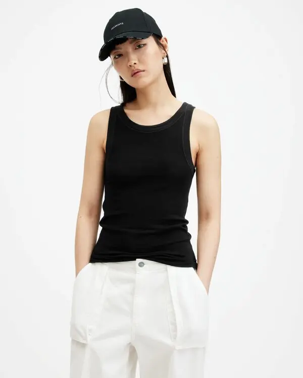 ALLSAINTS Rina Crew Neck Sleeveless Ribbed Tank Top - Black