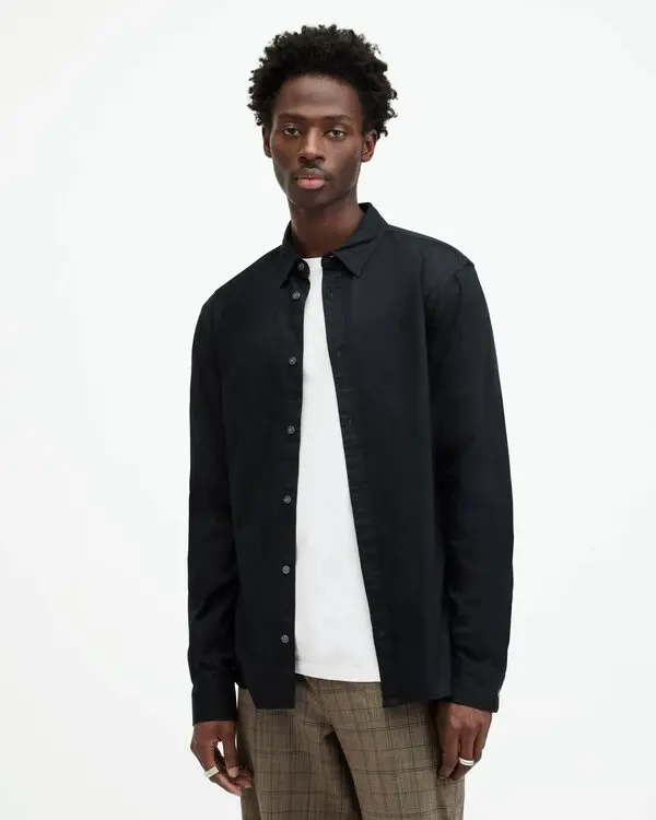 ALLSAINTS Hawthorne Ramskull Stretch Fit Shirt - Black