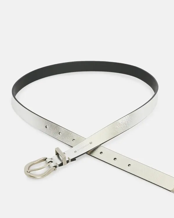 Allsaints Luna Metallic Skinny Leather Western Belt In  display picture 2