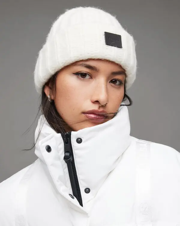 Allsaints Kim Cable Knit Wool Blend Beanie In Chalk White  display picture 3