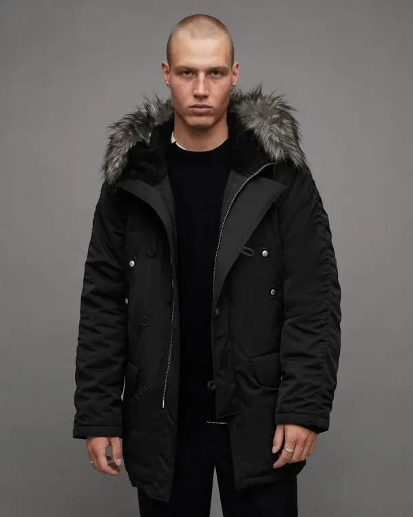 Allsaints Jacobus Hooded Parka Coat In Black - 30% Off | Editorialist