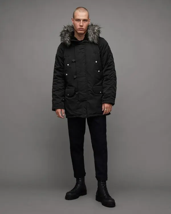 Allsaints Jacobus Hooded Parka Coat In Black - 30% Off | Editorialist