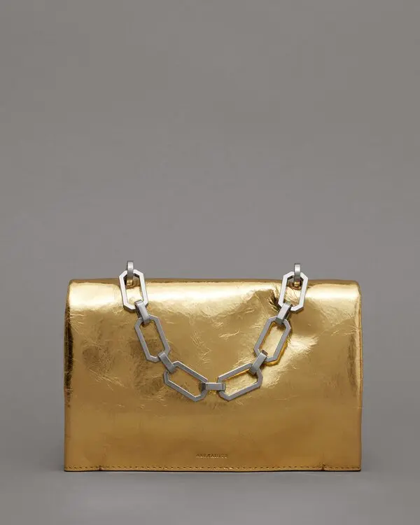 ALLSAINTS Yua Leather Removable Chain Clutch Bag