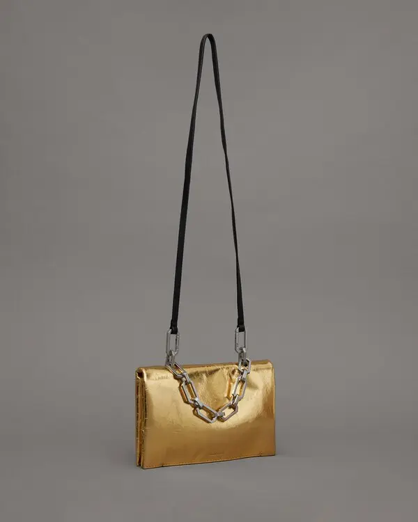 ALLSAINTS Yua Leather Removable Chain Clutch Bag