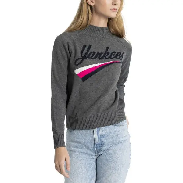 LUSSO New York Yankees Serena Raglan Pullover Sweater - Gray